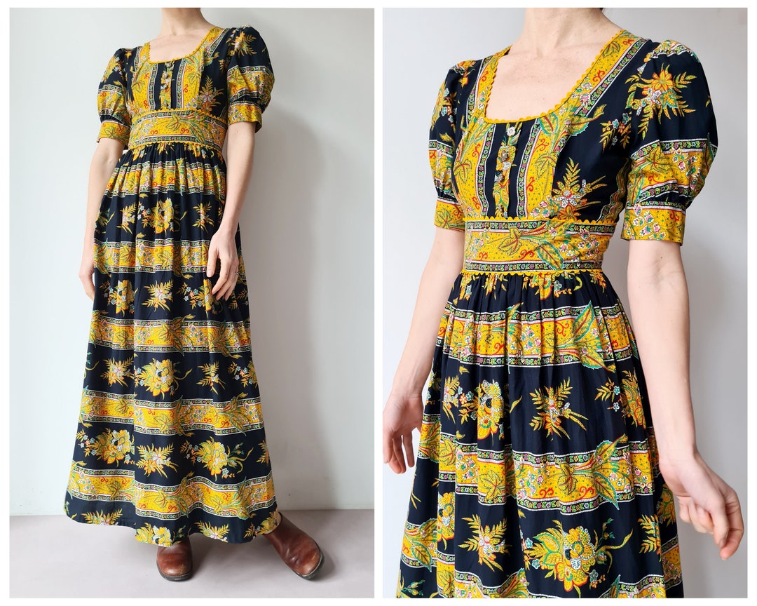 Vintage Dolly Rockers 70s Black Prairie Cotton Maxi Dress S/xs - Etsy