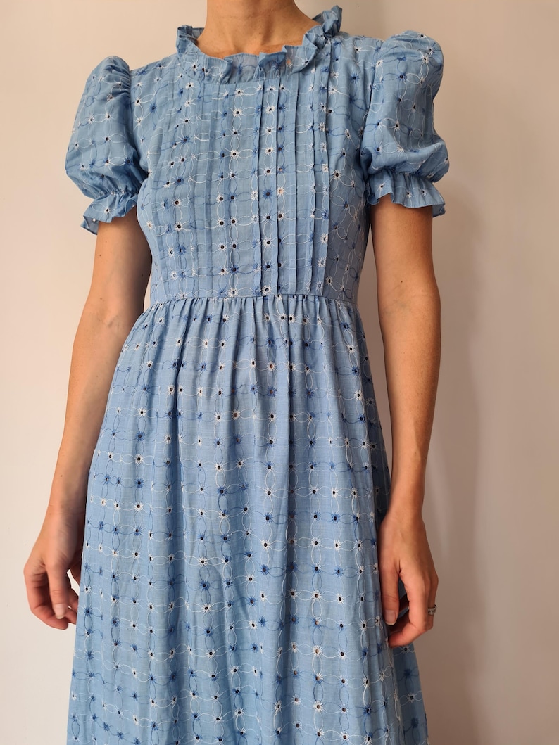 S Xs Vintage Broderie Blue Maxi Prairie Dress - Etsy