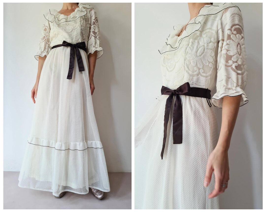 M Vintage Seventies Danish Ruffle Lace Dress - Etsy