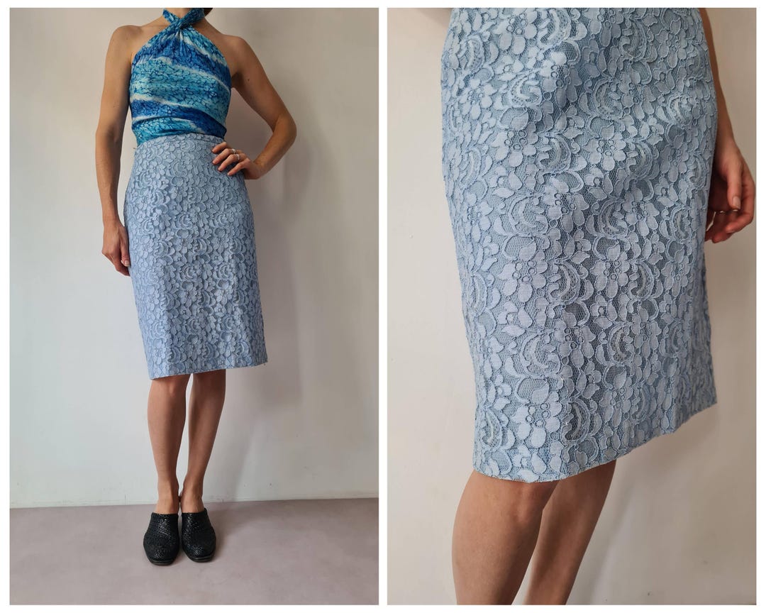 S Vintage Lace Baby Blue Pencil Skirt - Etsy