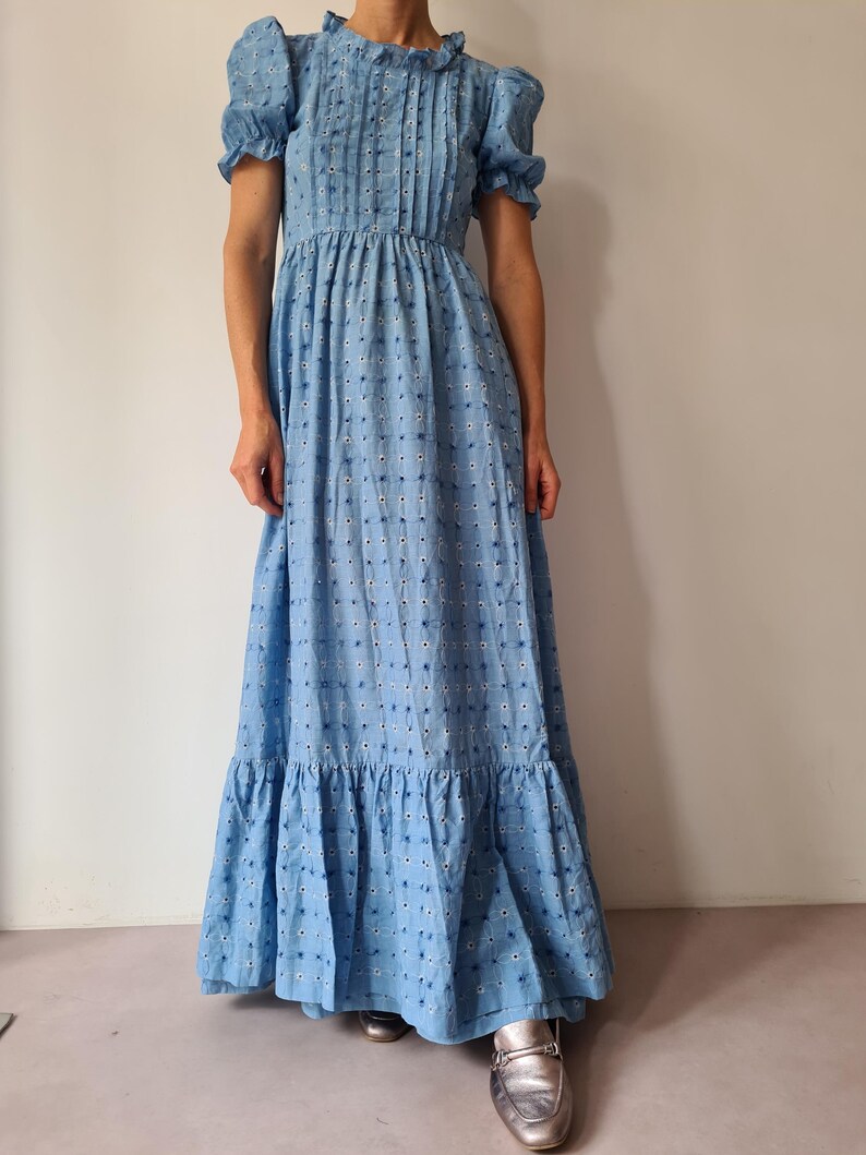 S Xs Vintage Broderie Blue Maxi Prairie Dress - Etsy