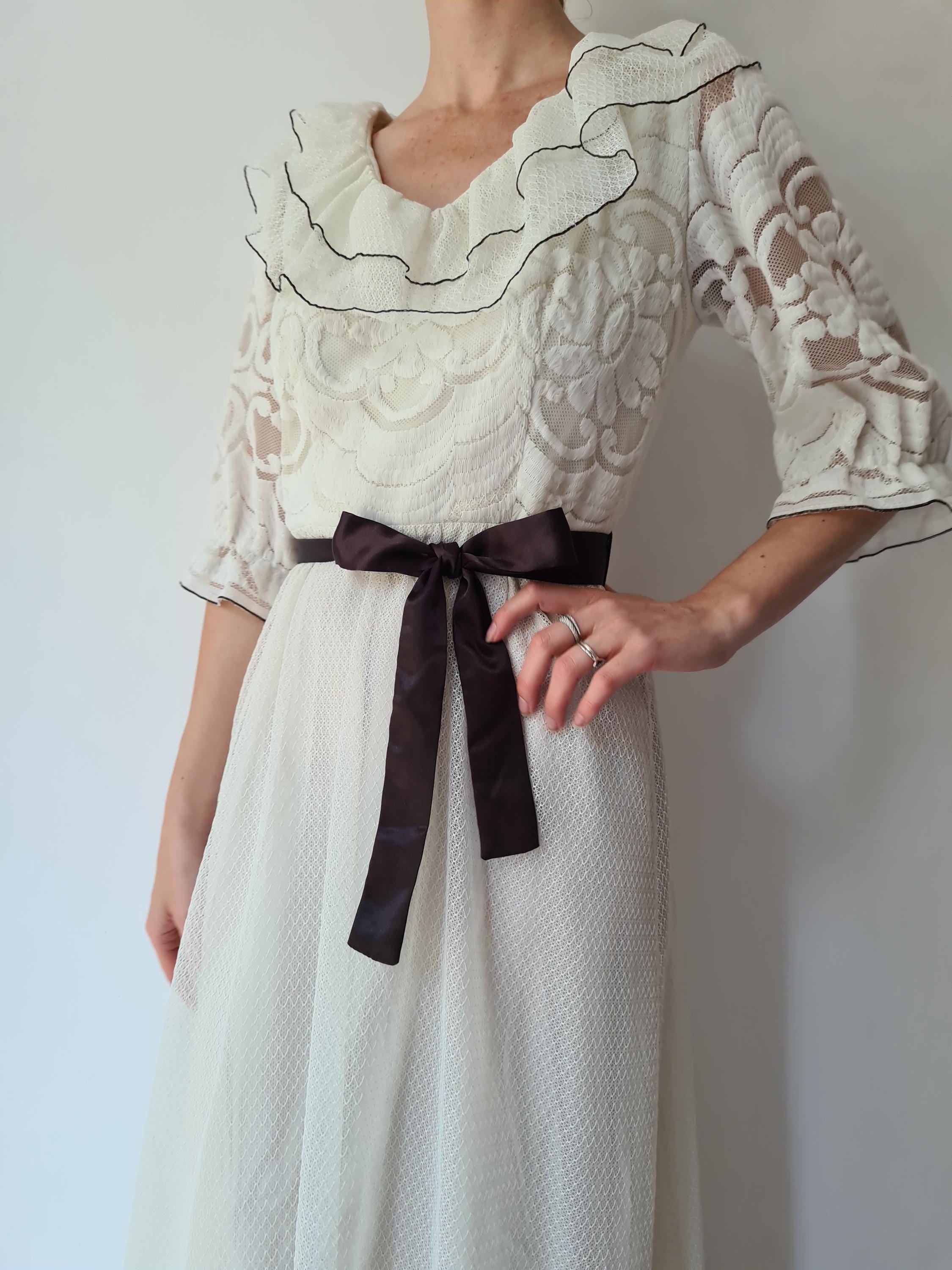 M Vintage Seventies Danish Ruffle Lace Dress - Etsy
