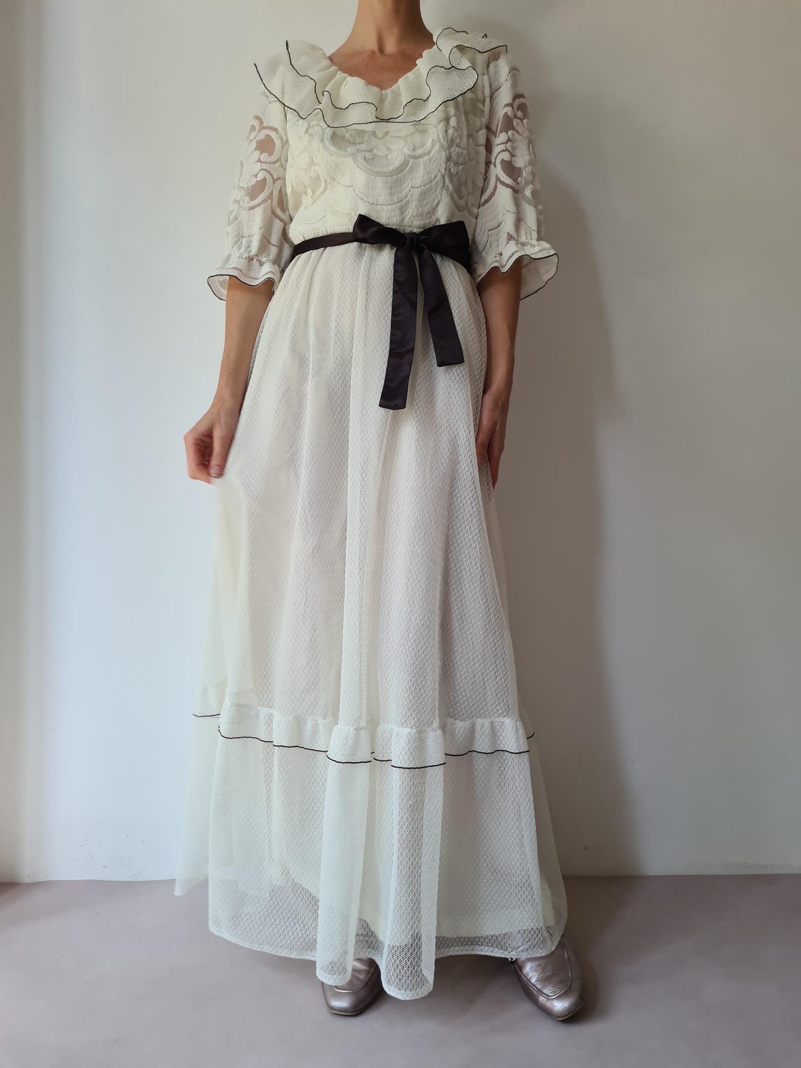 M Vintage Seventies Danish Ruffle Lace Dress - Etsy