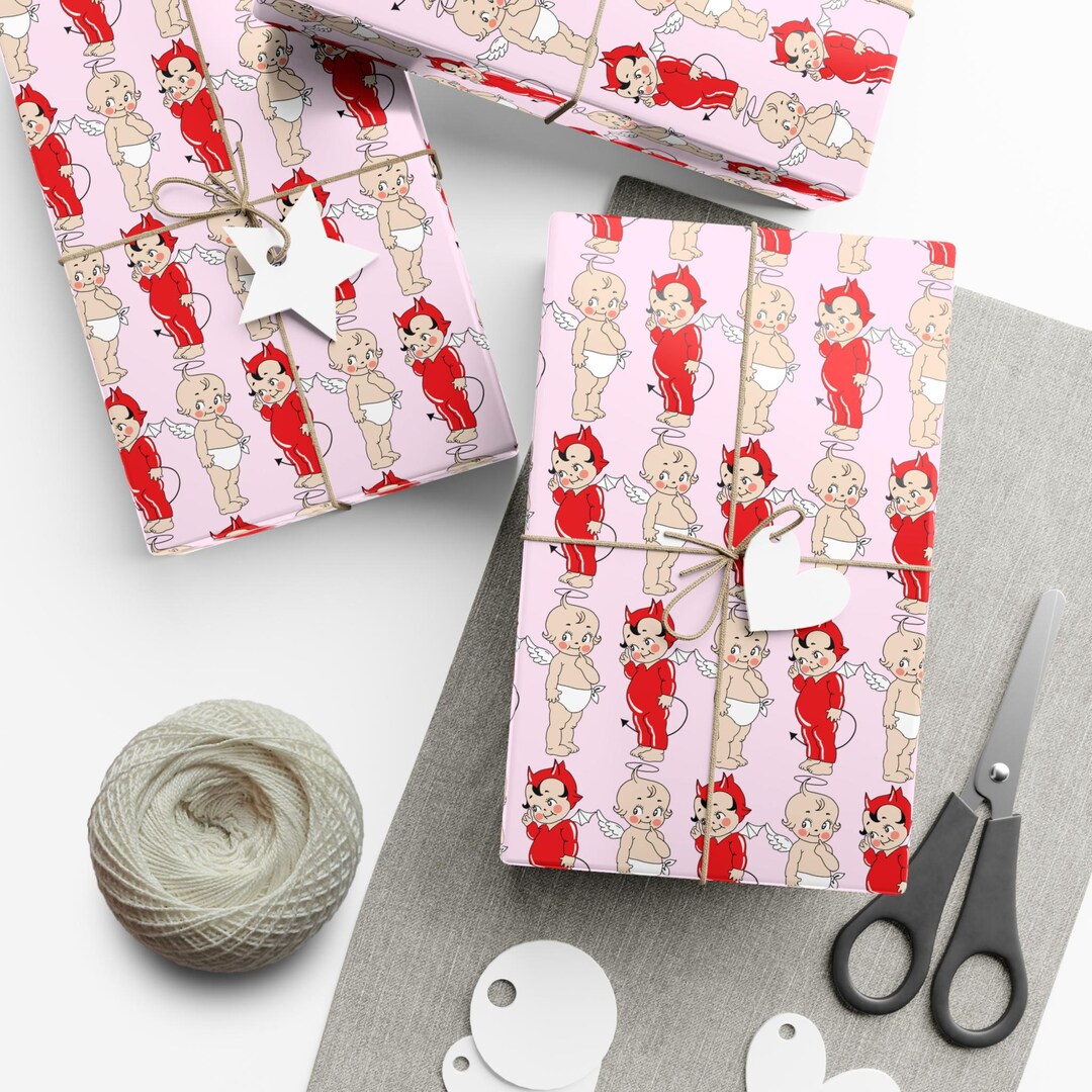 Angel and Devil Wrapping Paper, Kewpie Doll Valentine's Day Gift Wrap ...