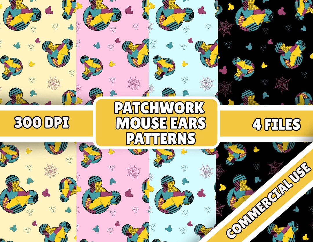 Patchwork Sally Mouse Ears Seamless Pattern Set- Spooky Cute Digital ...
