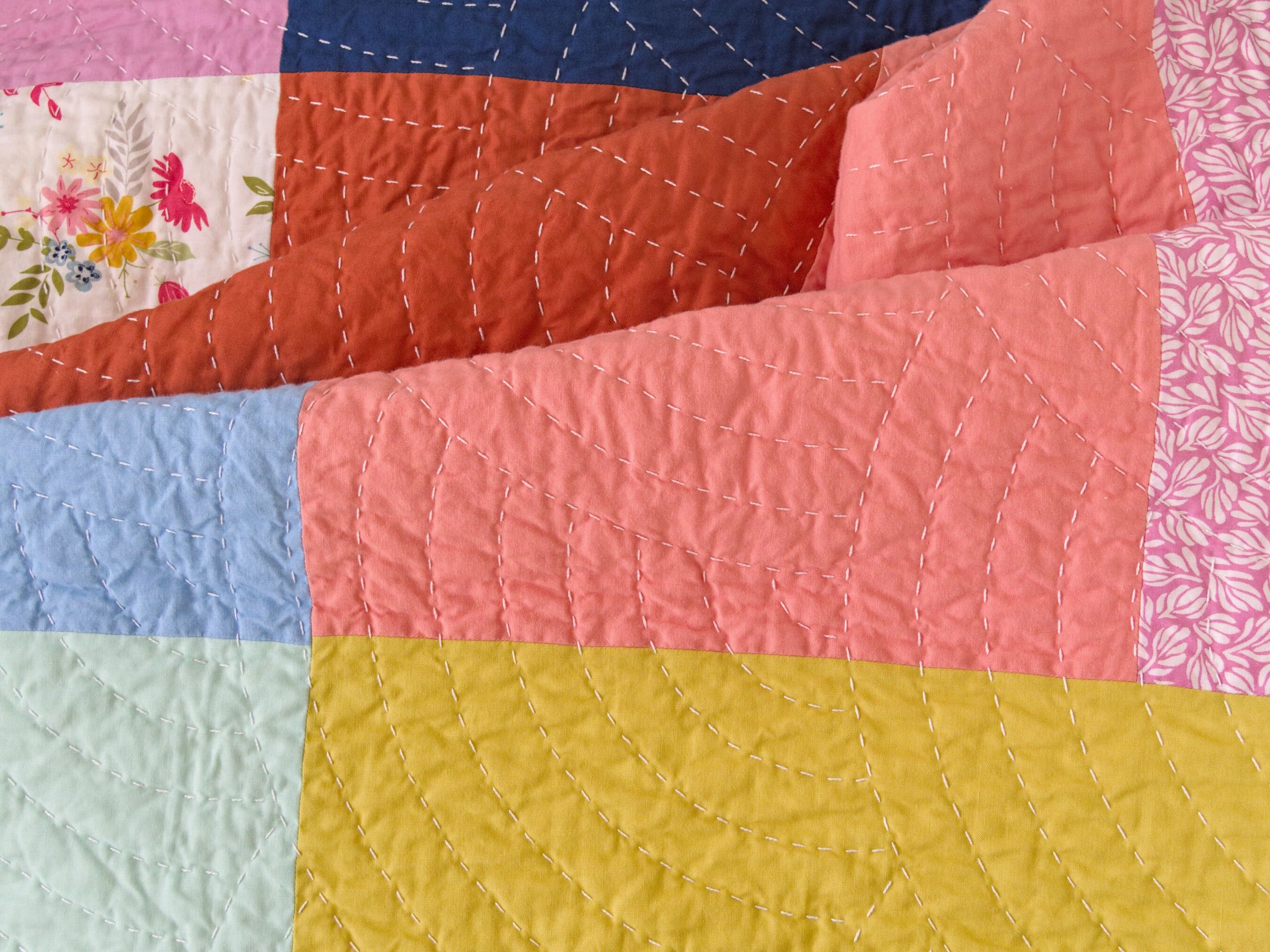 Quilted Colorblock Throw Blanket Hand-stitched Modern Home - Etsy