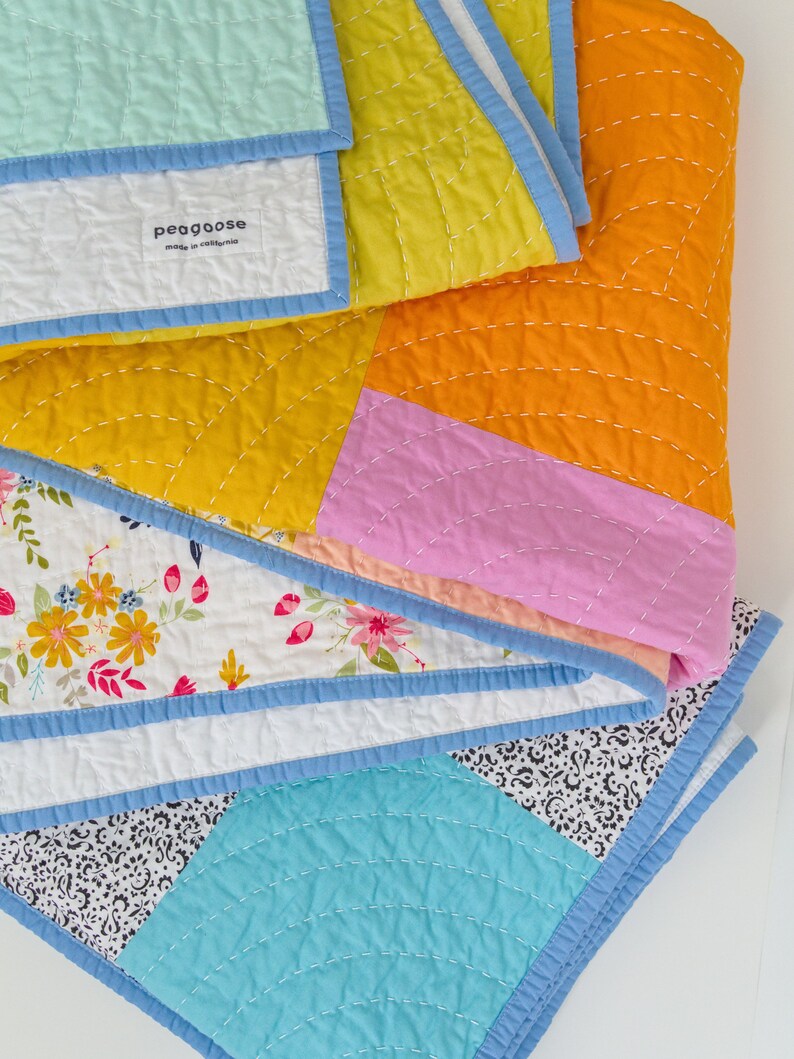 Quilted Colorblock Throw Blanket Hand-stitched Modern Home | Etsy