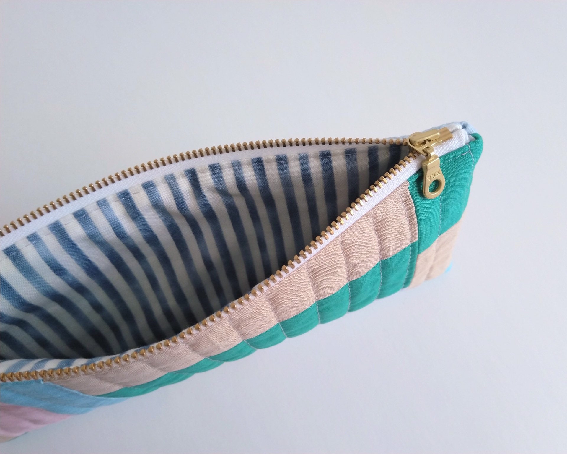 Quilted Color-block Pouch No4, Modern Geometric Patchwork, Medium Accessory Bag for Pens ...