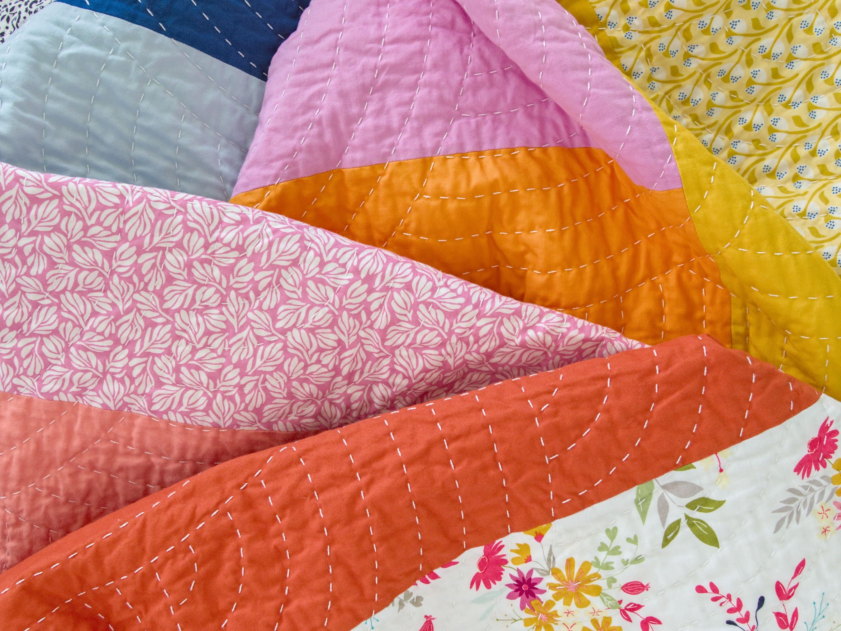 Quilted Colorblock Throw Blanket Hand-stitched Modern Home - Etsy