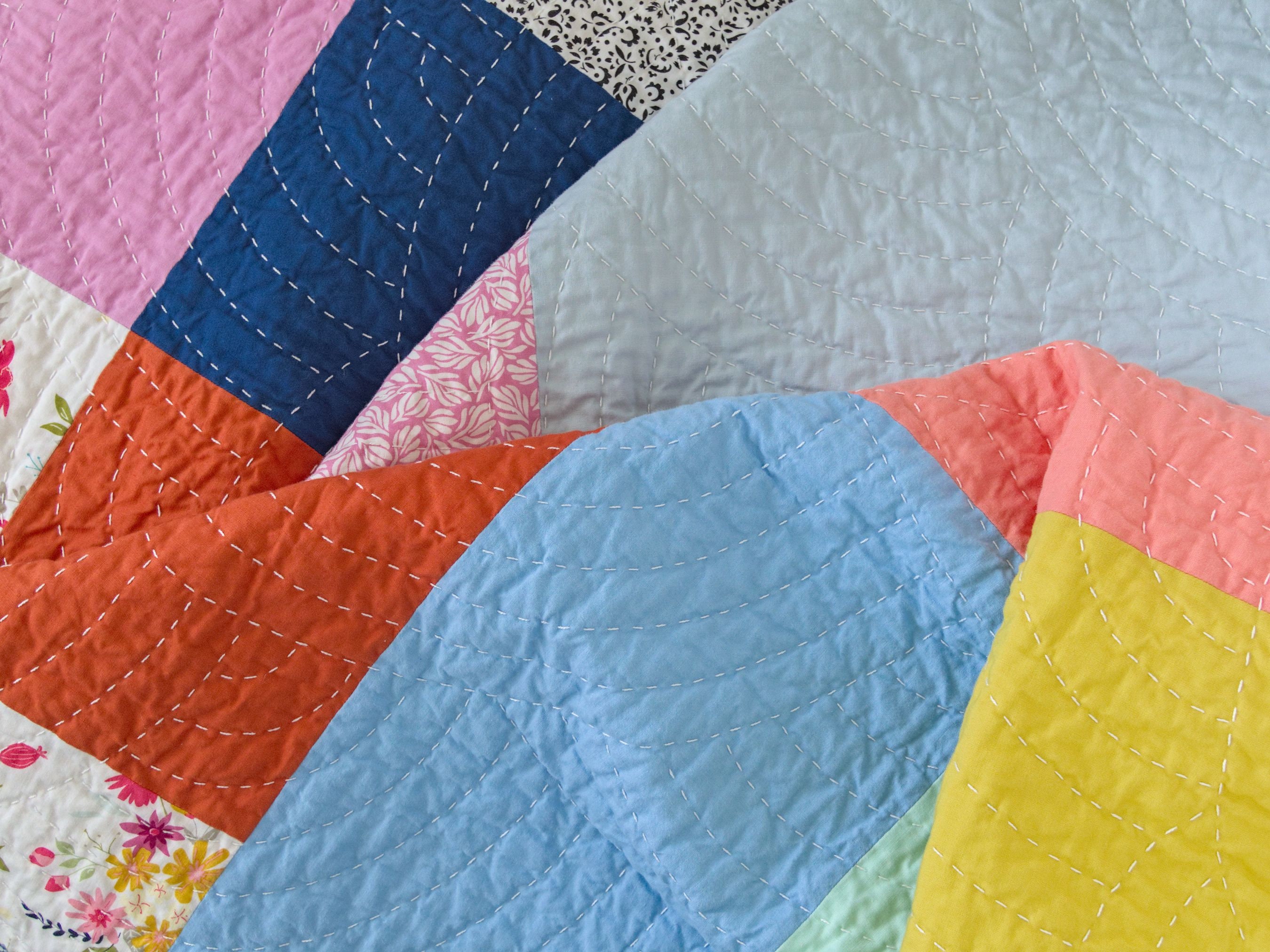 Quilted Colorblock Throw Blanket Hand-stitched Modern Home - Etsy