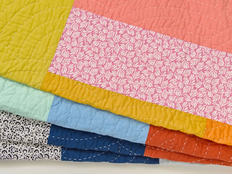 Quilted Colorblock Throw Blanket Hand-stitched Modern Home - Etsy