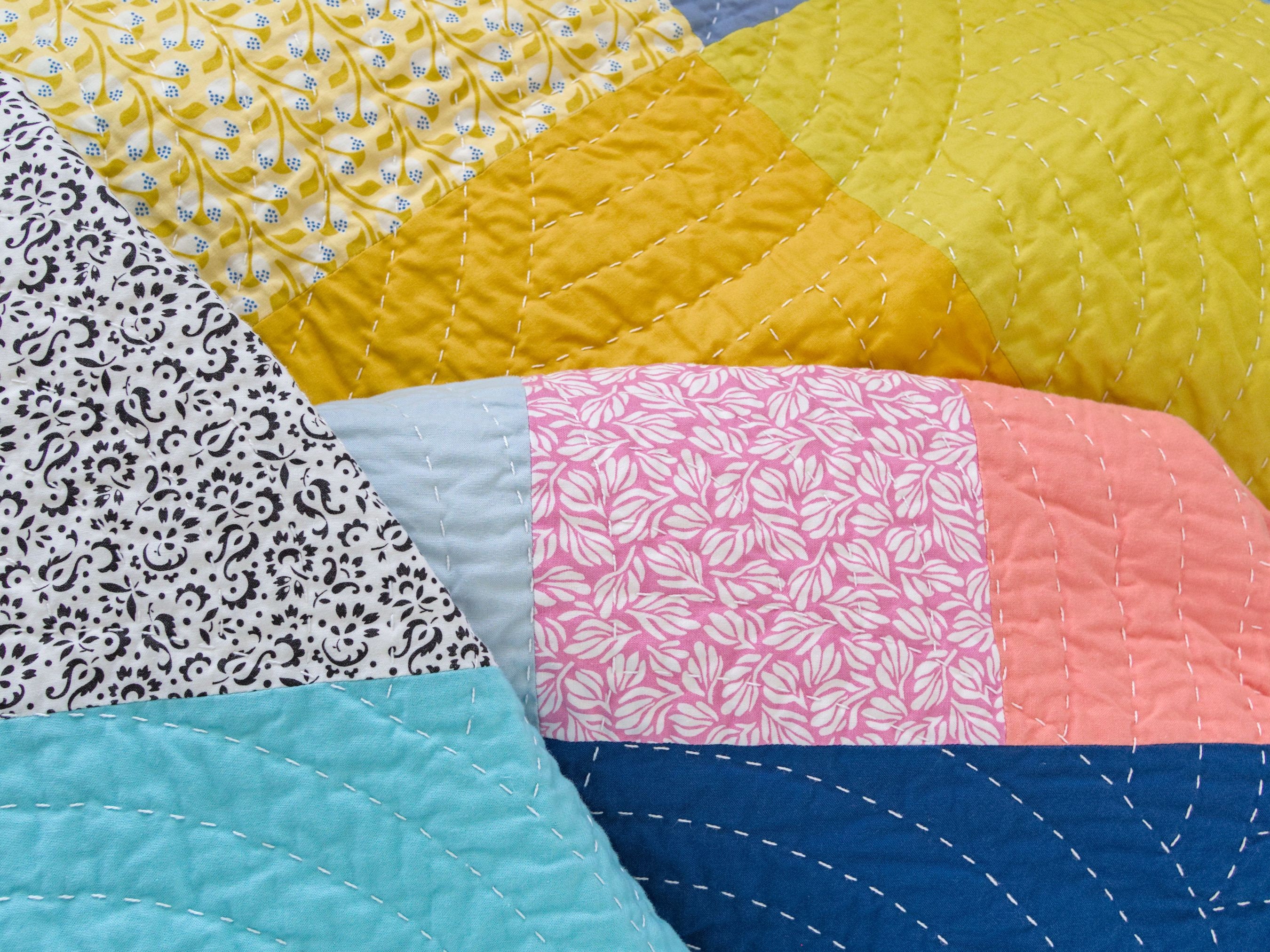 Quilted Colorblock Throw Blanket Hand-stitched Modern Home - Etsy