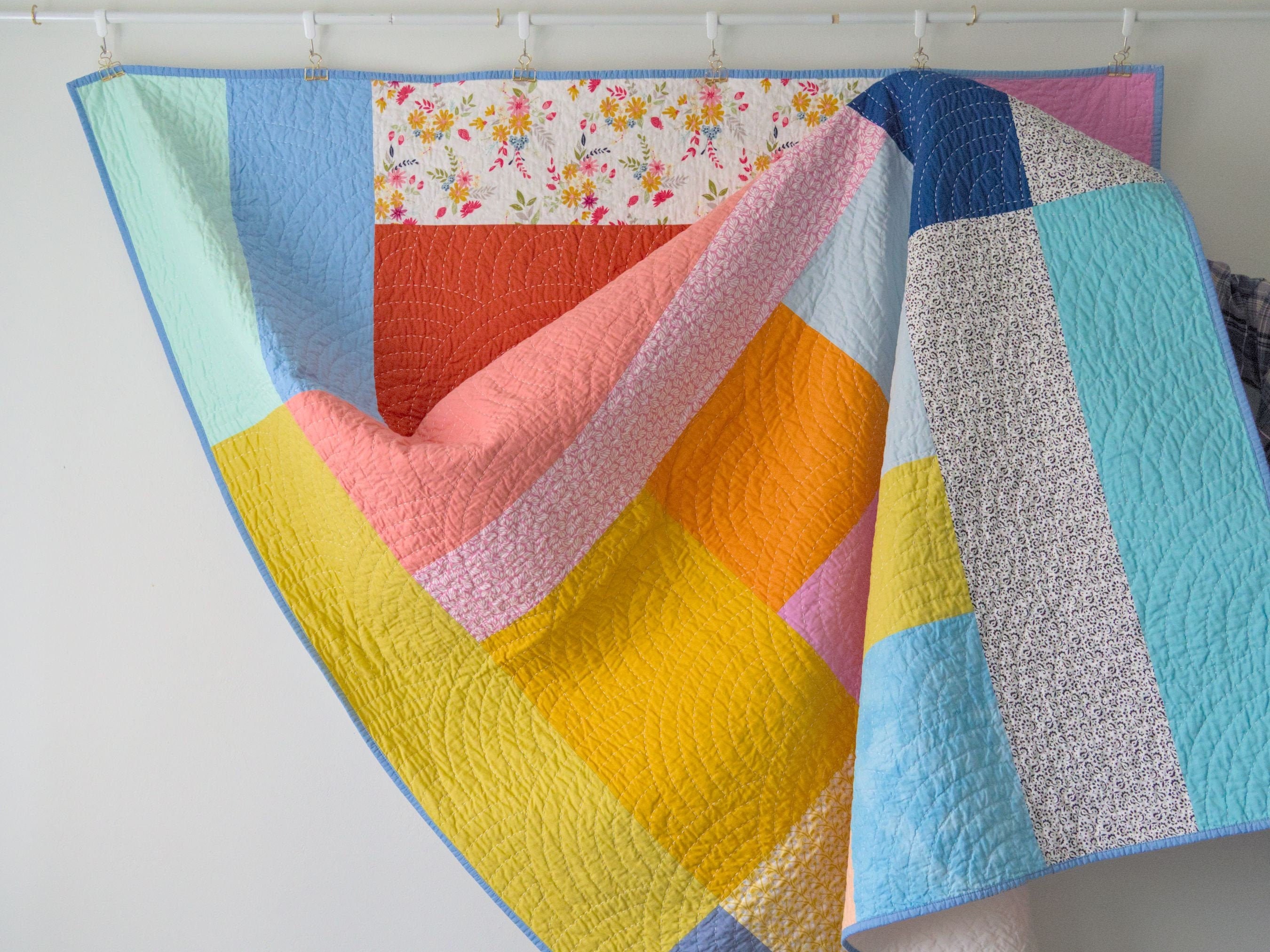 Quilted Colorblock Throw Blanket Hand-stitched Modern Home - Etsy