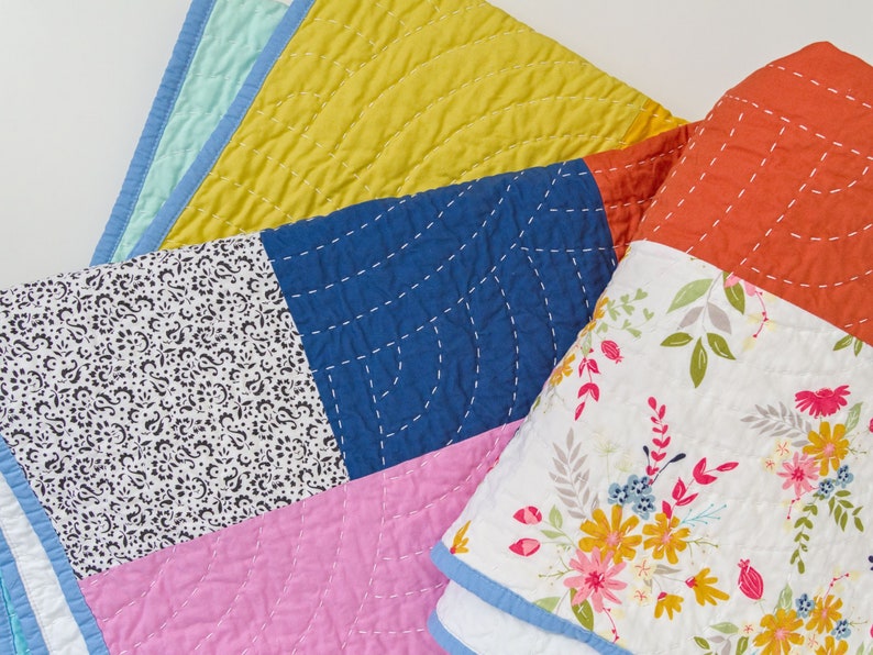 Quilted Colorblock Throw Blanket Hand-stitched Modern Home | Etsy