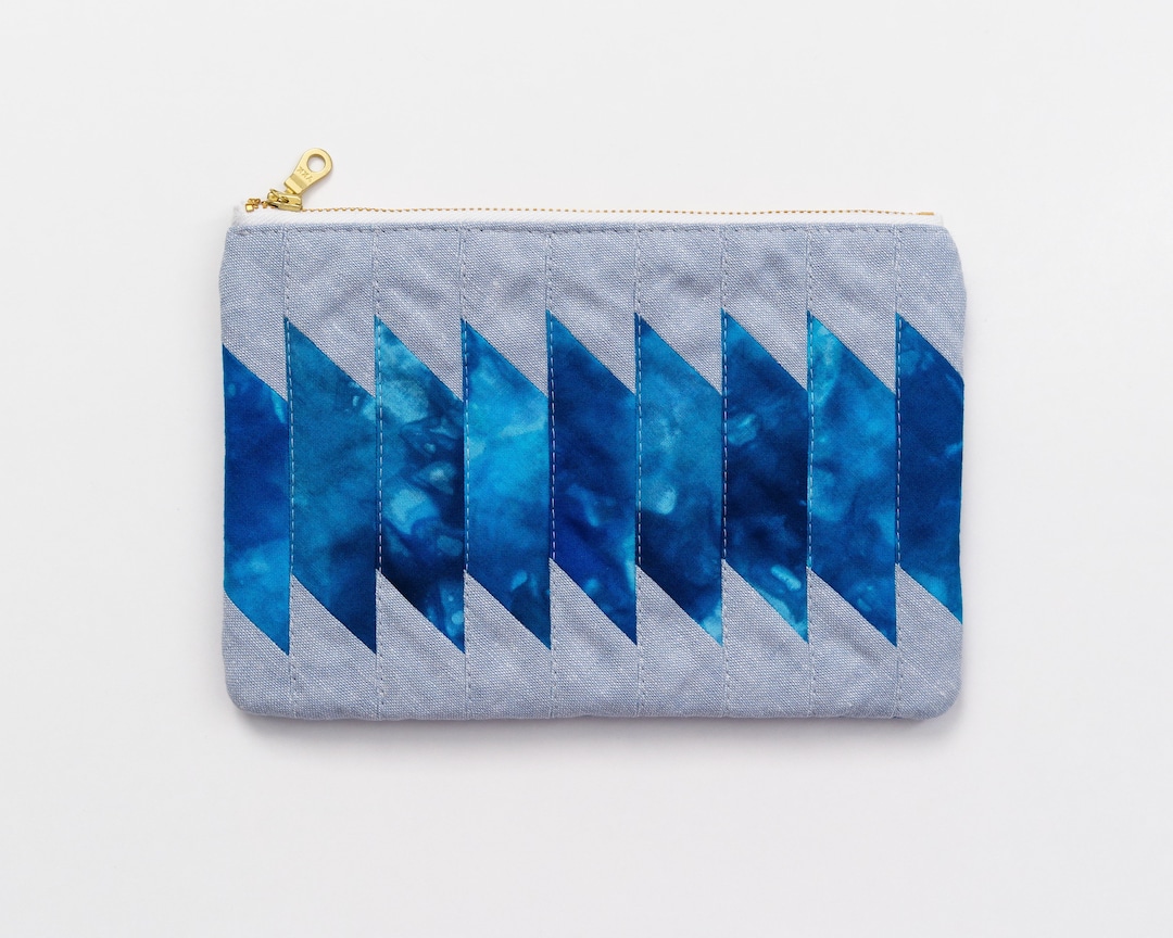 Hand-dyed Quilted Pouch, Modern Geometric Patchwork, Accessory Bag for ...