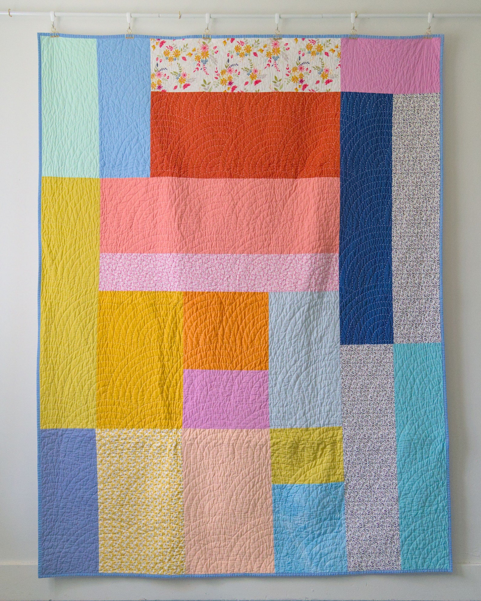 Quilted Colorblock Throw Blanket Hand-stitched Modern Home - Etsy