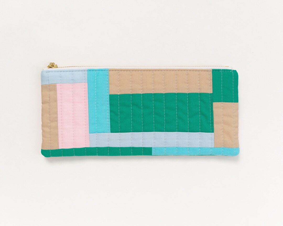 Quilted Color-block Pouch No4, Modern Geometric Patchwork, Medium ...