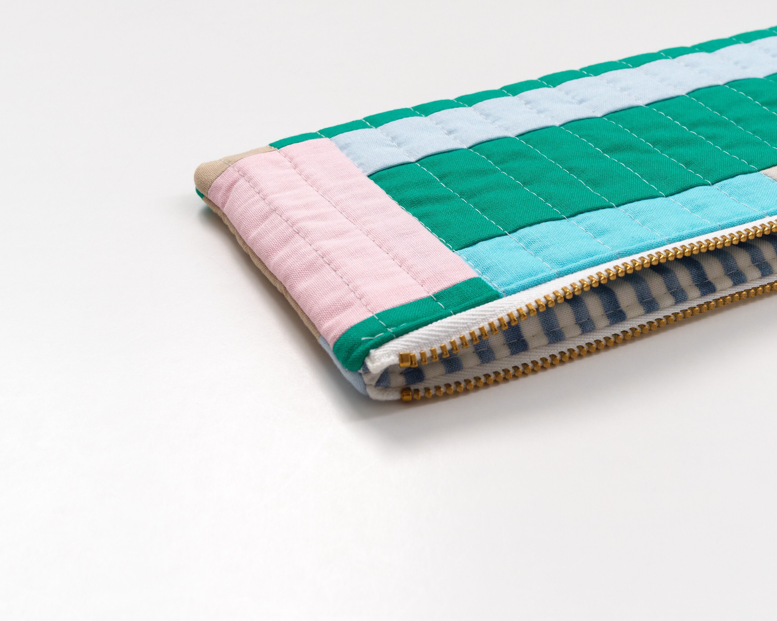 Quilted Color-block Pouch No4, Modern Geometric Patchwork, Medium Accessory Bag for Pens ...