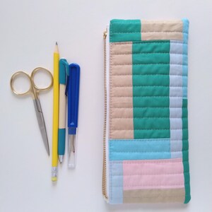 Quilted Color-block Pouch No4, Modern Geometric Patchwork, Medium ...