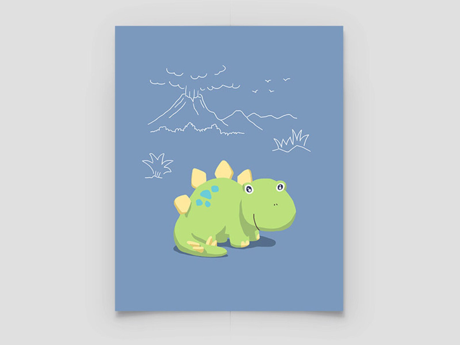 Baby Stegosaurus Dinosaur Nursery Art. Blue-themed Hand - Etsy