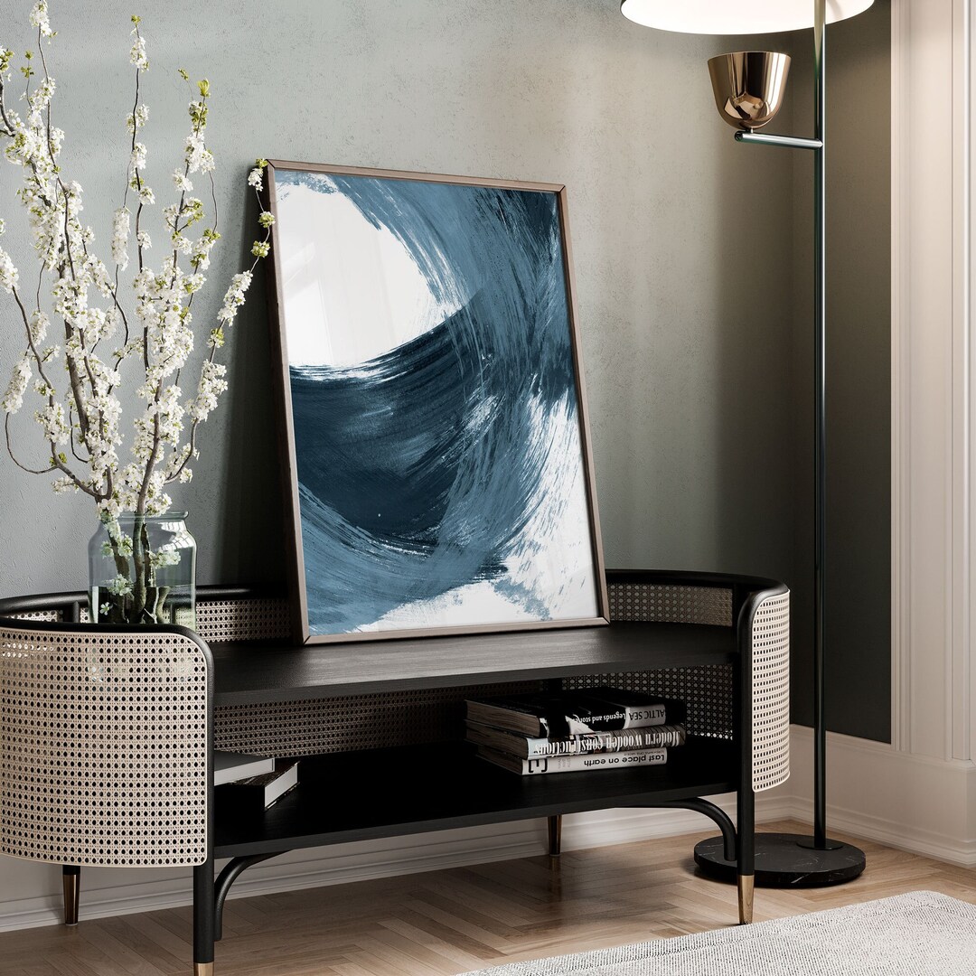 Navy Blue Modern Minimalist Abstract Brush Stroke Art Print on - Etsy