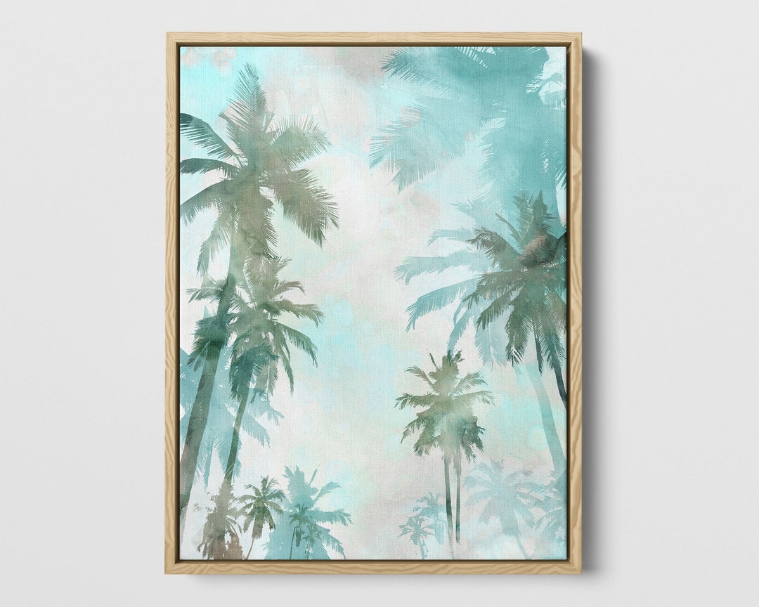 Aqua Blue and Green Palm Trees Coastal Watercolor Painting Print Paper ...