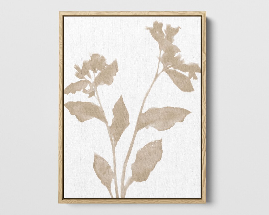 Beige Floral Silhouette Neutral Minimalist Botanical Print Paper or ...