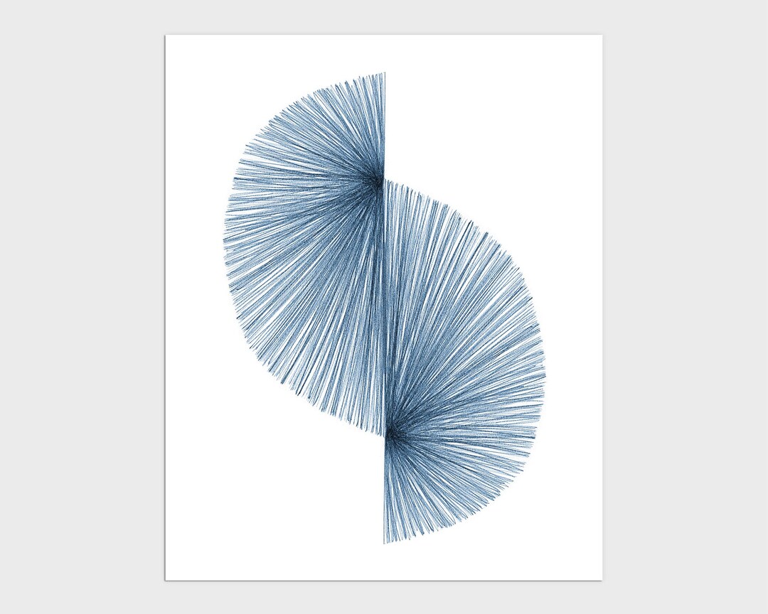 Blue Wave Mid Century Modern Minimalist Geometric Abstract Line Drawing ...