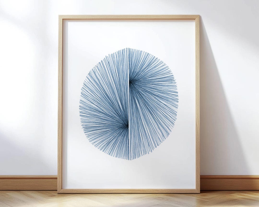 Mid-century Modern Modern Radial Line Art - Minimalist Blue Abstract ...