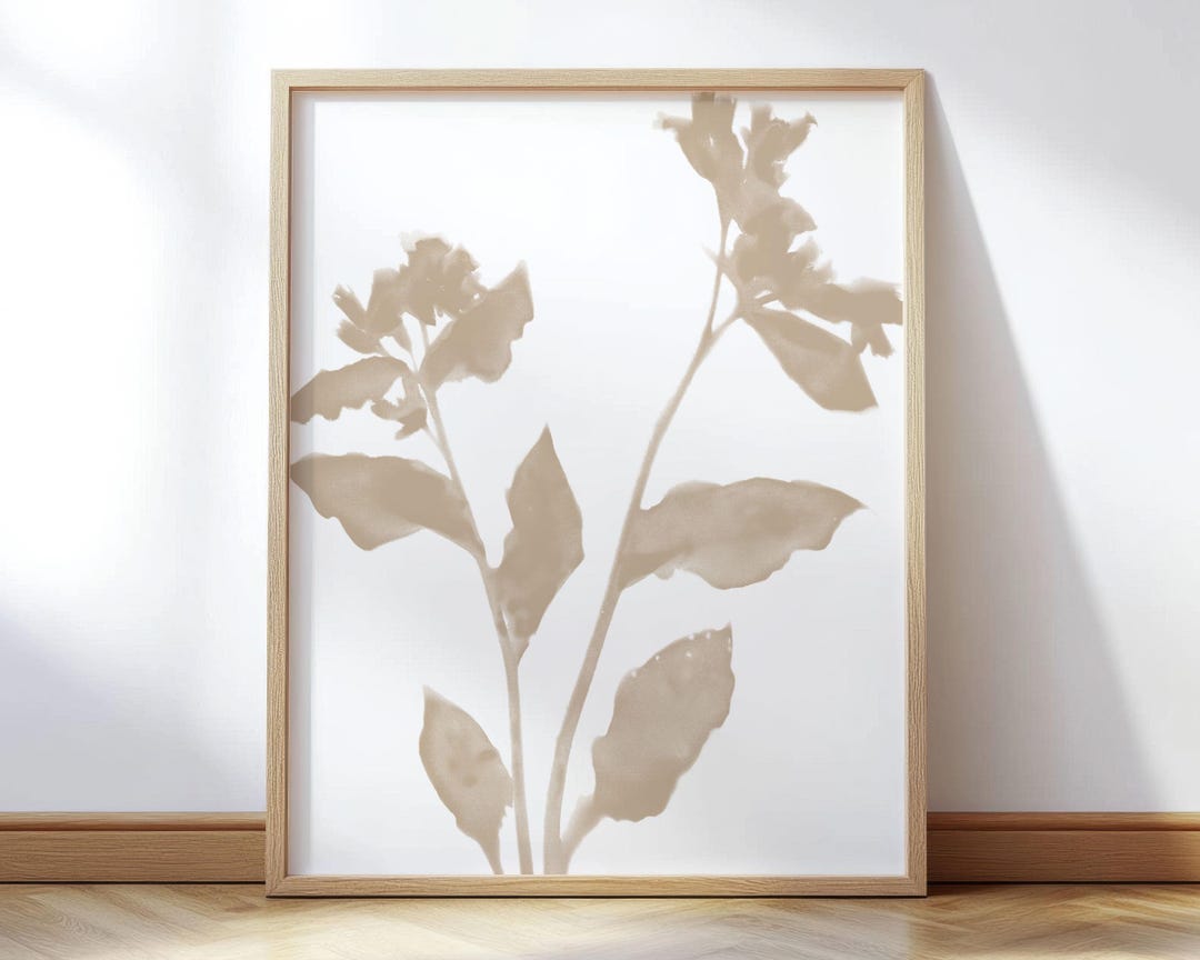 Beige Floral Silhouette Neutral Minimalist Botanical Print - Paper or ...