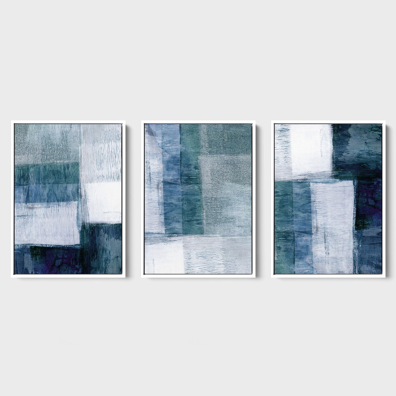 Blue Grey Modern Geometric Abstract Painting Set of 3 Prints - Etsy