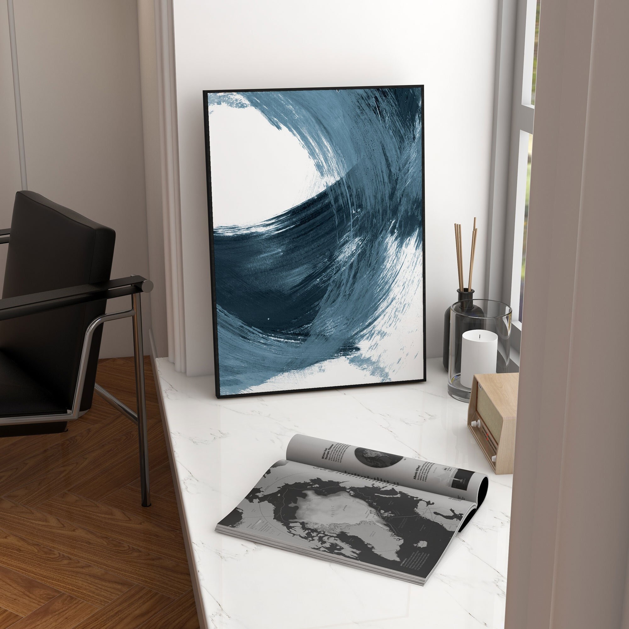 Navy Blue Modern Minimalist Abstract Brush Stroke Art Print on - Etsy