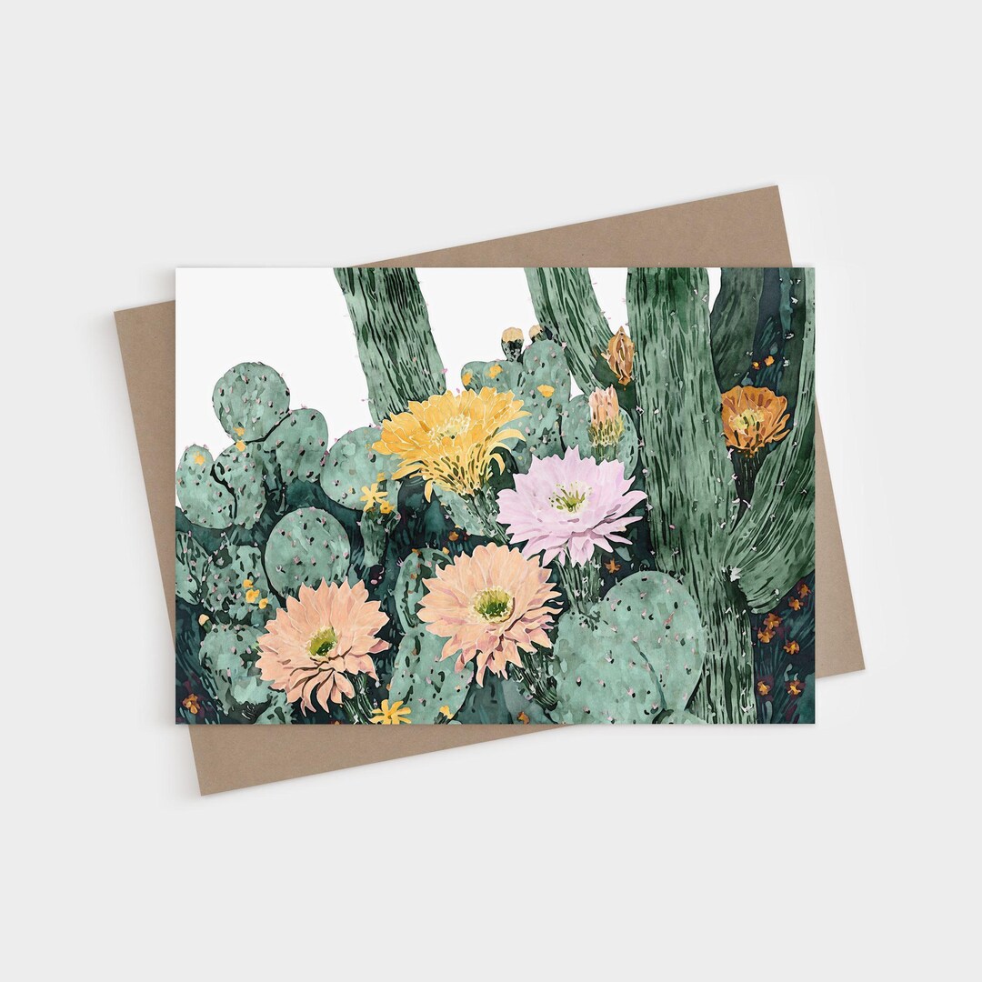 Cactus Bloom Blank Folded Note Cards - Watercolor Desert Floral ...