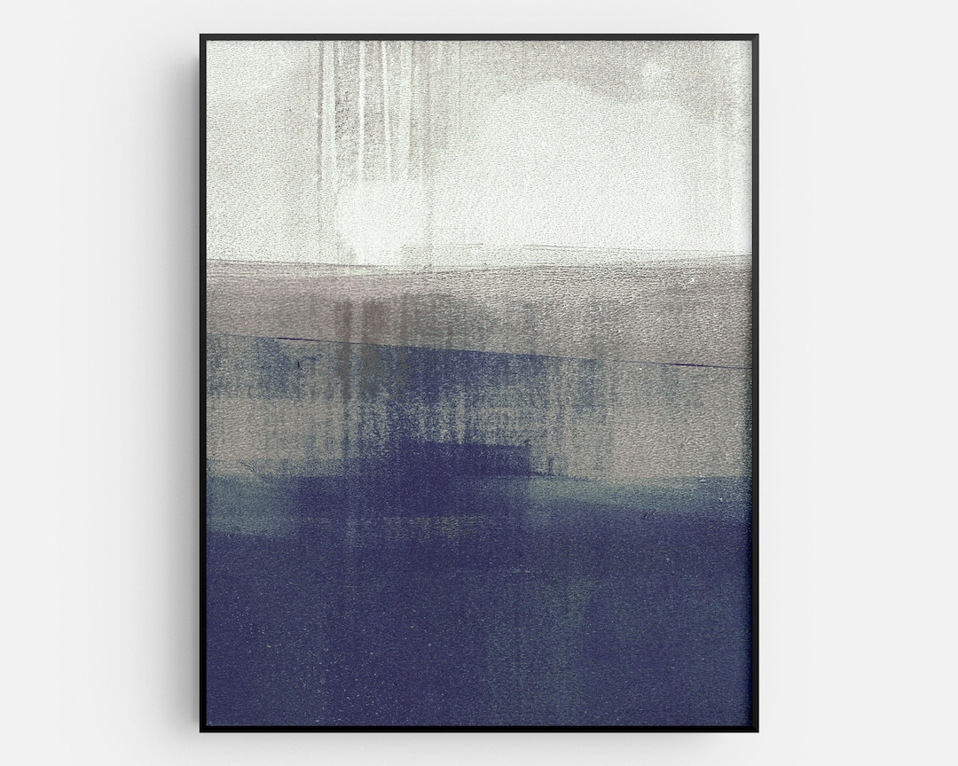 Navy Blue and Grey Minimalist Abstract Landscape Painting INSTANT ...