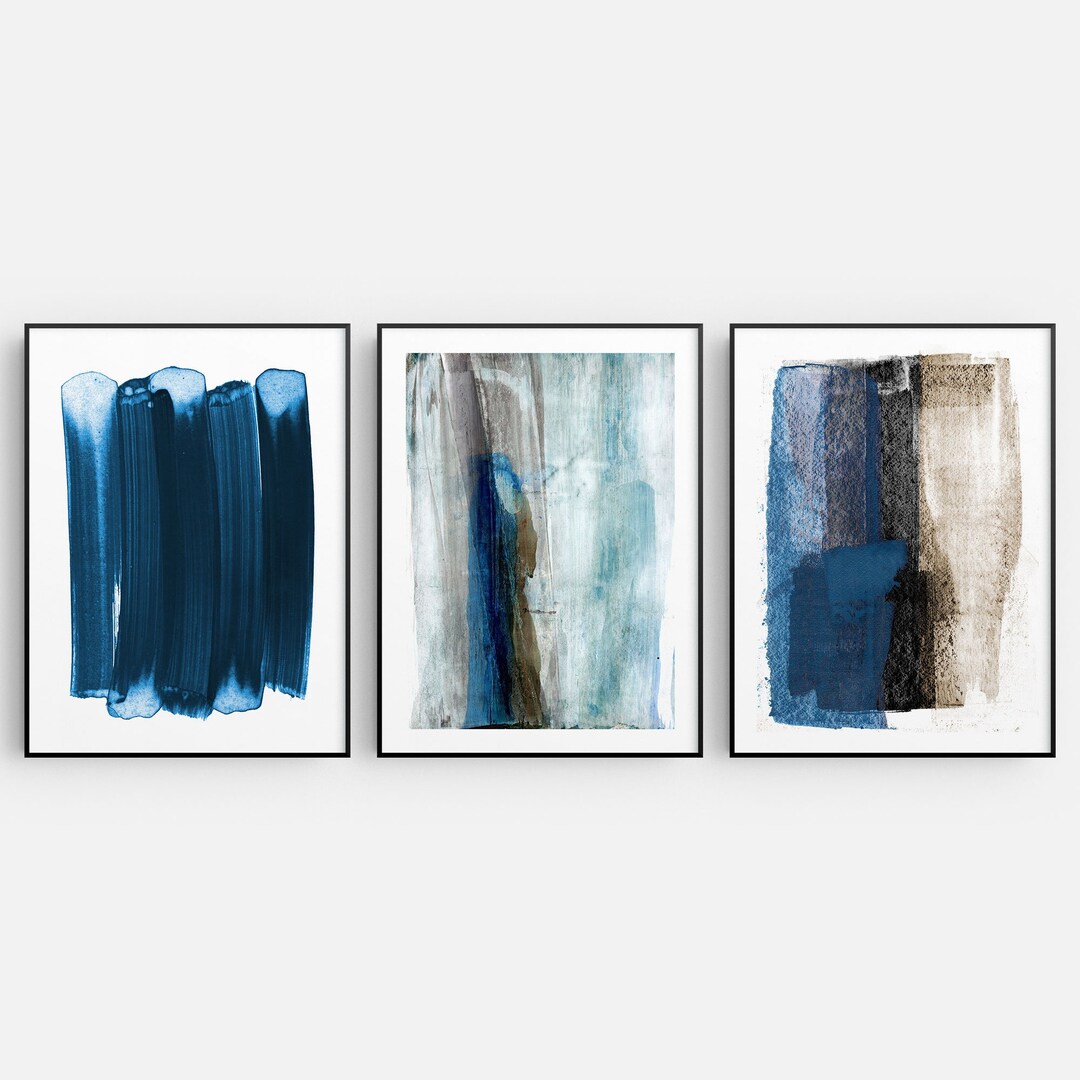 Blue Contemporary Abstract Painting Set of 3 Digital Downloads - Etsy