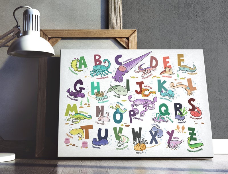 ABC, PREHISTORIC Alphabet. A3 Colourful Art Print. Nursery Wall Art ...