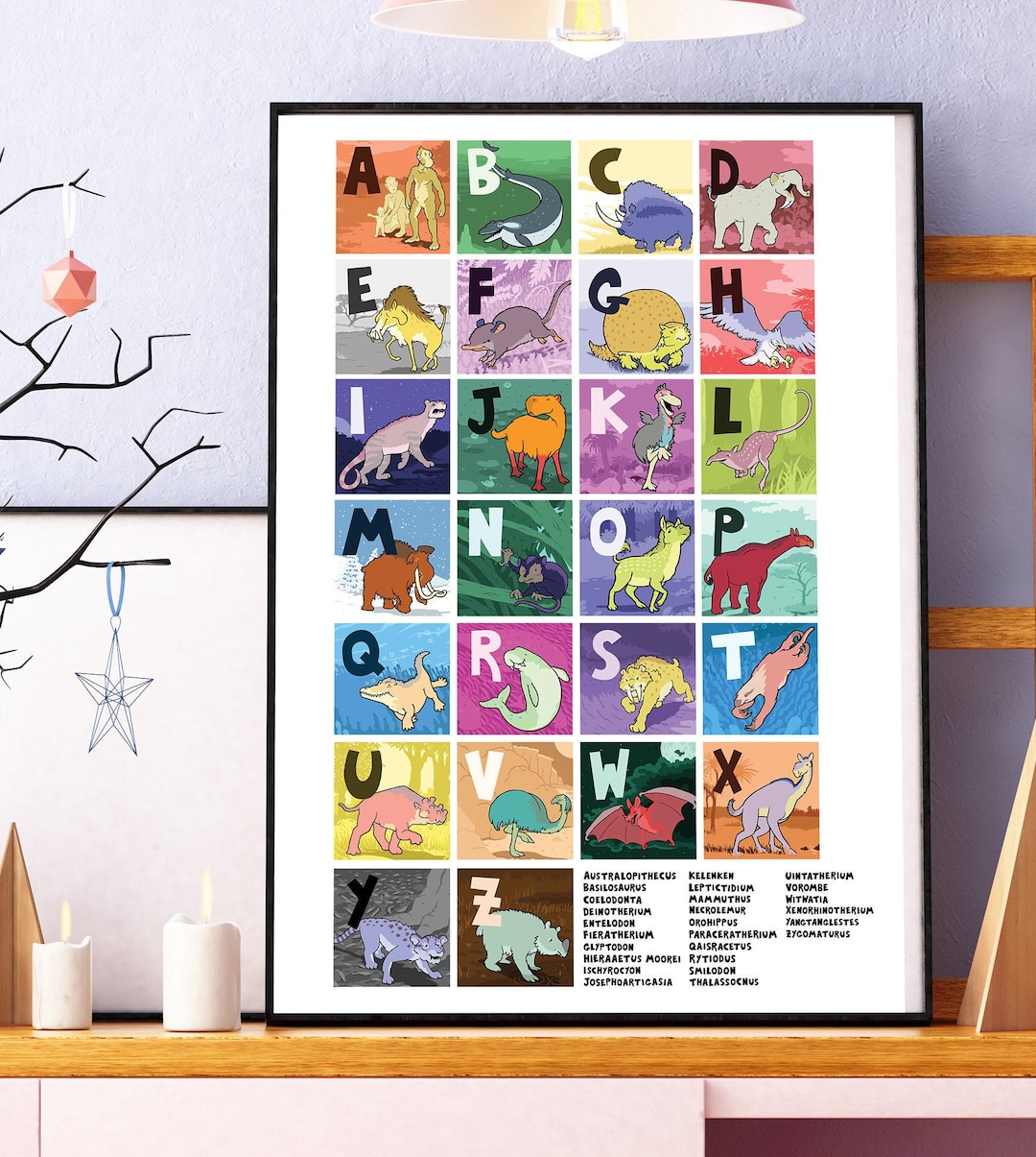 Prehistoric Alphabet Poster Ice Age With Mammoth, Sabre Tooth Tiger ...