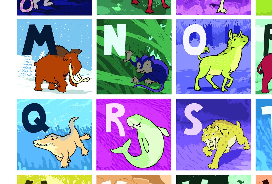 Prehistoric Alphabet Poster Ice Age With Mammoth, Sabre Tooth Tiger ...