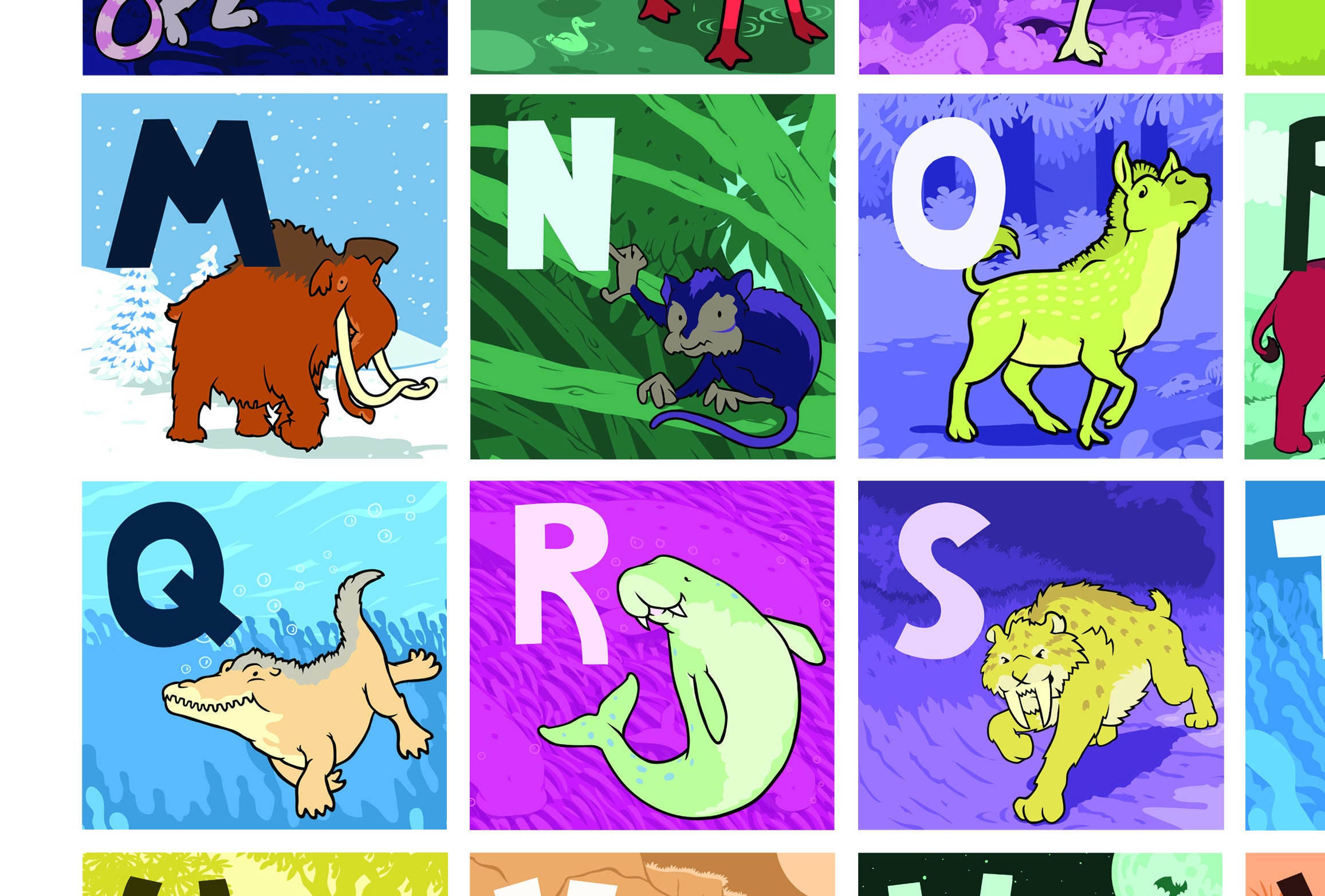 Prehistoric Alphabet Poster Ice Age With Mammoth, Sabre Tooth Tiger ...