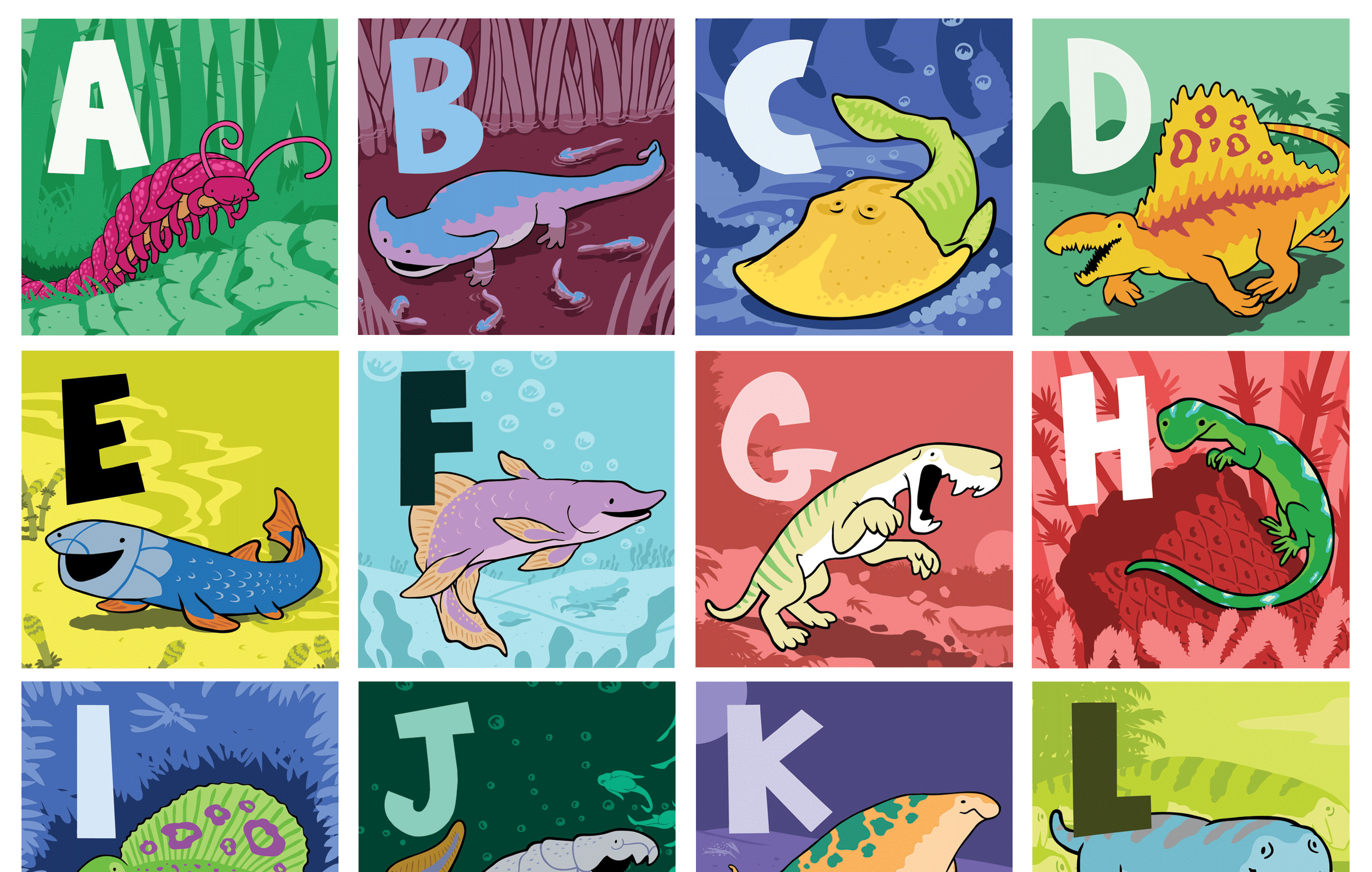 Prehistoric Alphabet From Devonian to Carboniferous to Permian Eras ...