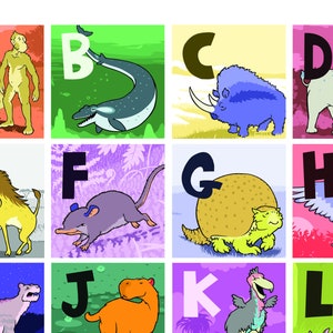 Prehistoric Alphabet Poster Ice Age With Mammoth, Sabre Tooth Tiger ...