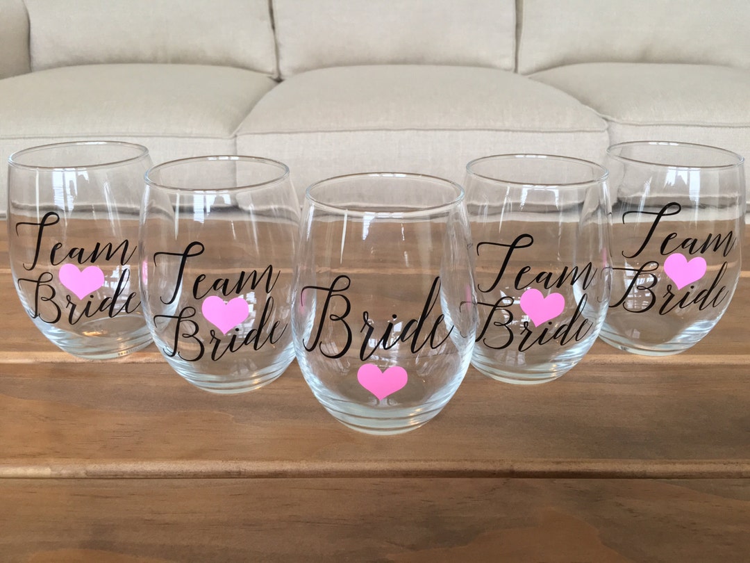 Team Bride Stemless Wine Glasses, Bridal Party Wine Glasses, Stemless ...