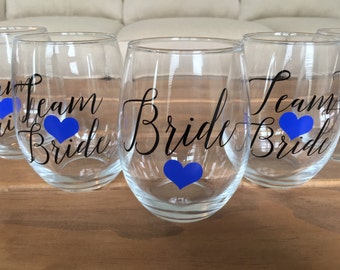 Team Bride Wine Glasses Bridesmaid Proposal Stemless Wine | Etsy