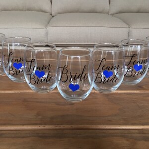 Team Bride Glasses, Bridal Party Wine Glasses, Stemless Wine Glasses ...