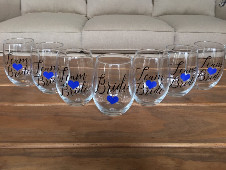 Team Bride Glasses Bridal Party Wine Glasses Stemless Wine - Etsy