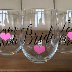 Team Bride Stemless Wine Glasses, Bridal Party Wine Glasses, Stemless ...