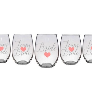 Team Bride Stemless Wine Glasses, Bridal Party Wine Glasses, Stemless ...