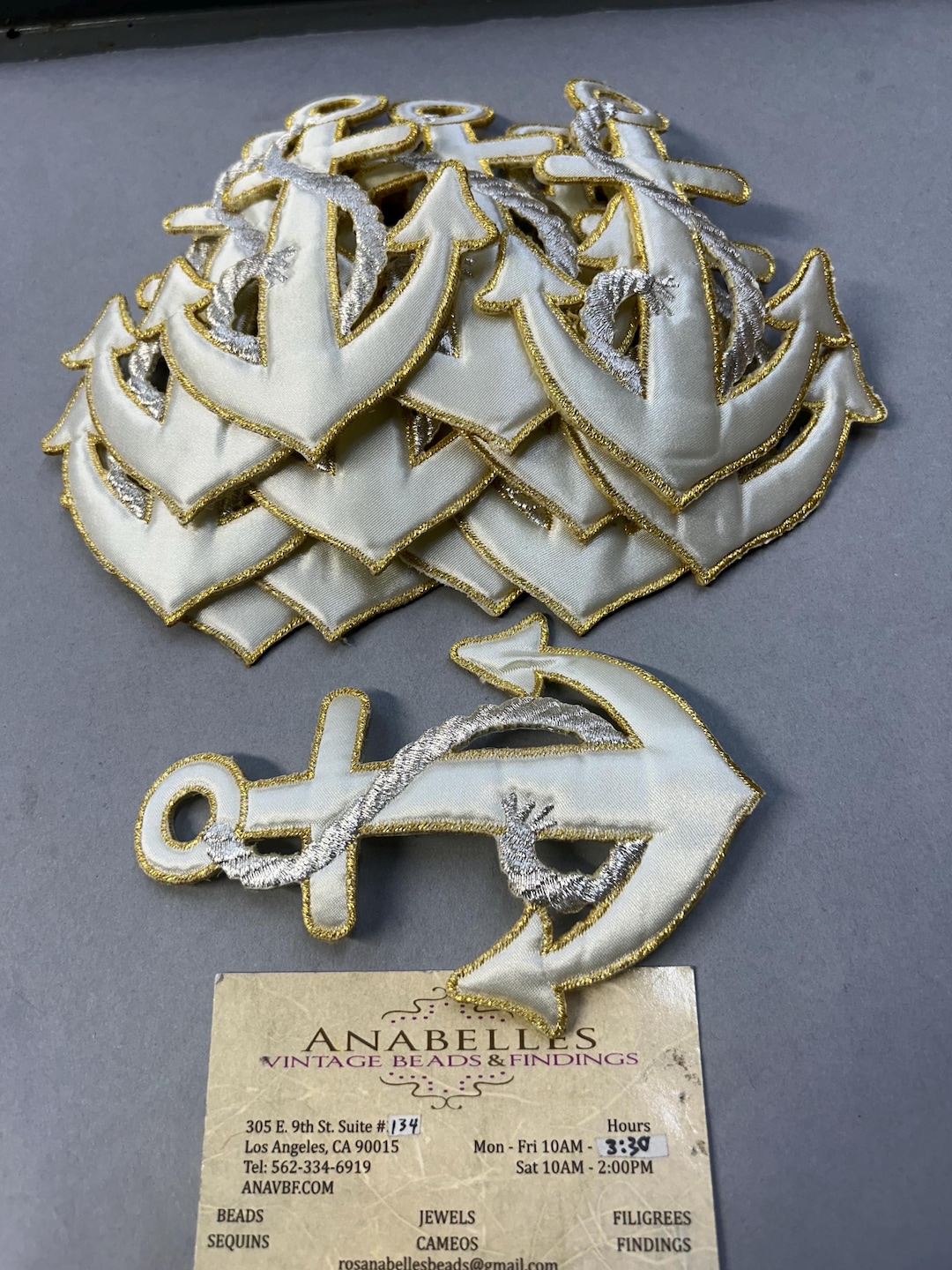 Vintage Anchor Patches, Metallic Gold & White Satin, 5"x3.5" (12 Pieces ...