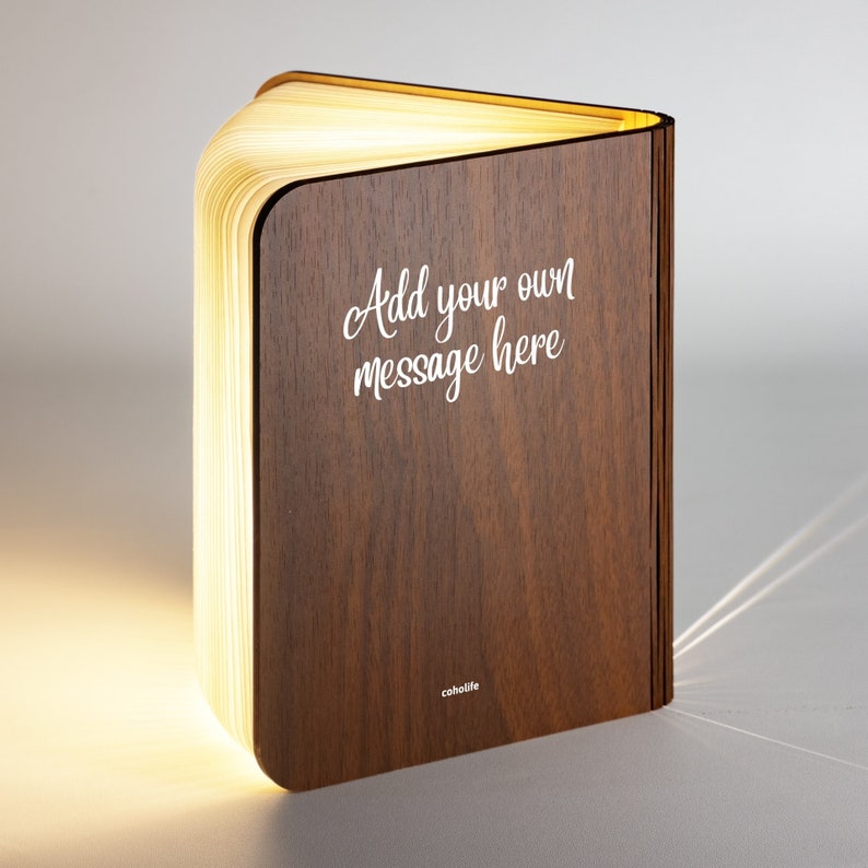 Personalised Wooden Folding Magnetic Glowing LED Book Light Featuring ...