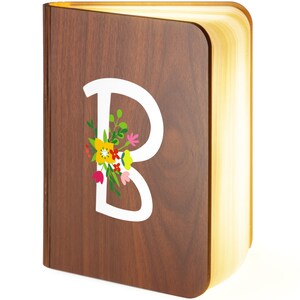 Wooden Folding Magnetic Glowing LED Book Lamp Featuring Floral Letter ...